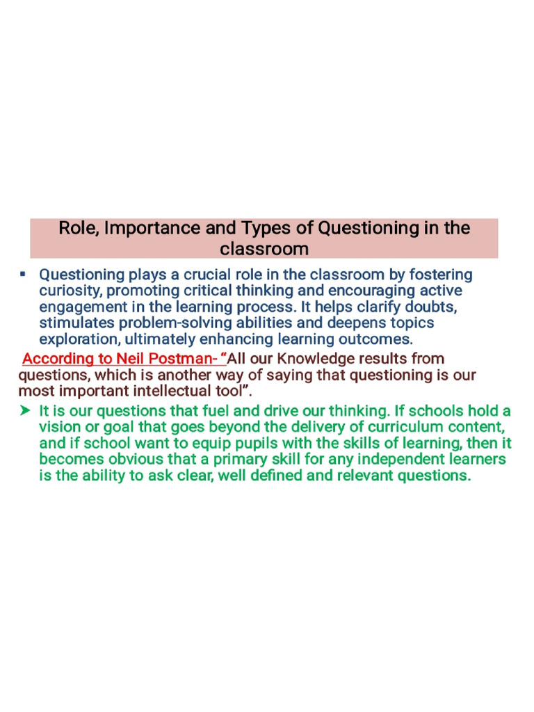 Importance of Questioning | PDF