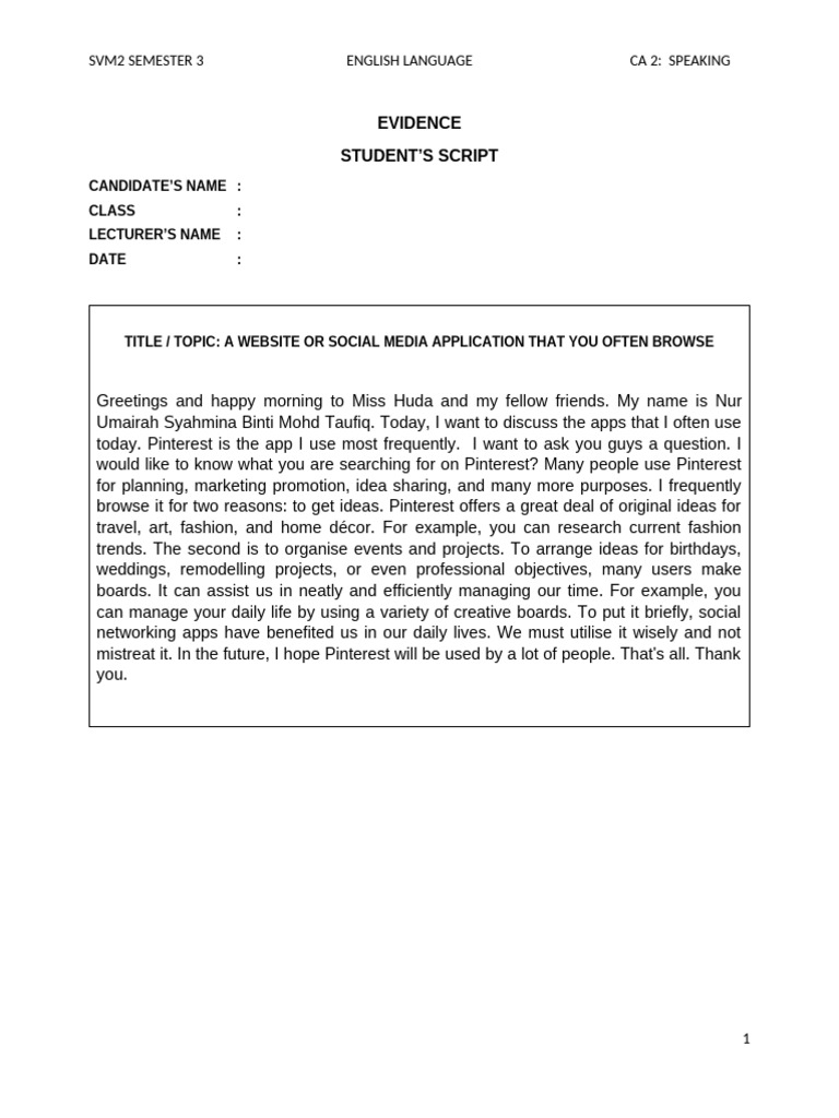 Script Speaking English Sem 3 | PDF