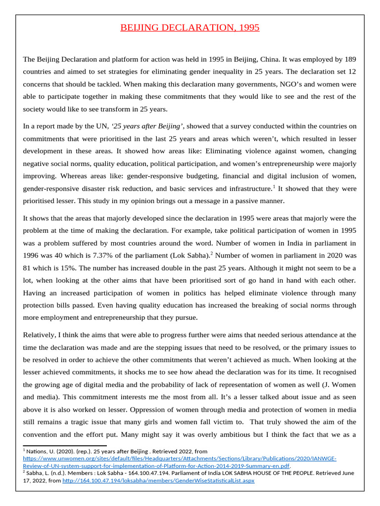 25 Years of the Beijing Declaration | PDF | Woman | Gender Equality