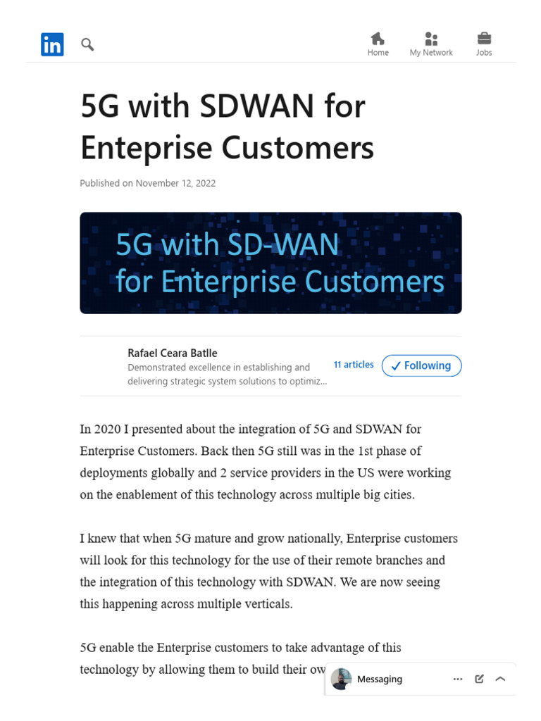 5G With SDWAN For Enteprise Customers - LinkedIn | PDF | Cloud Computing | Computer Science
