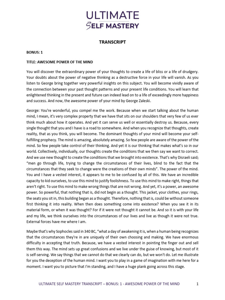 GZ Awesome Power of The Mind | PDF | Thought | Mind
