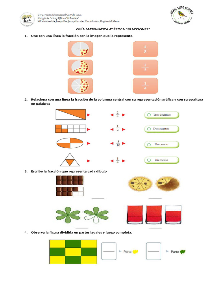 GUÍA MATEMATICA 4° Época. Fracciones para 4° y 5° Básico | PDF