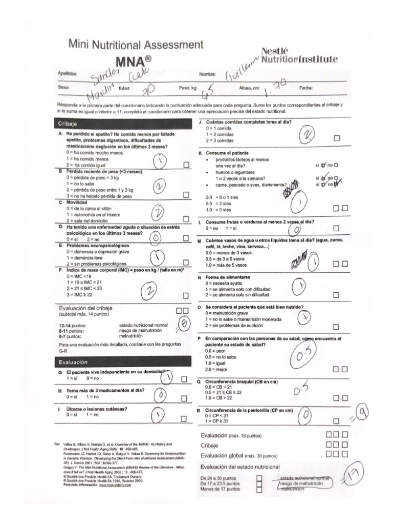 Mini Nutritional Assessment | PDF