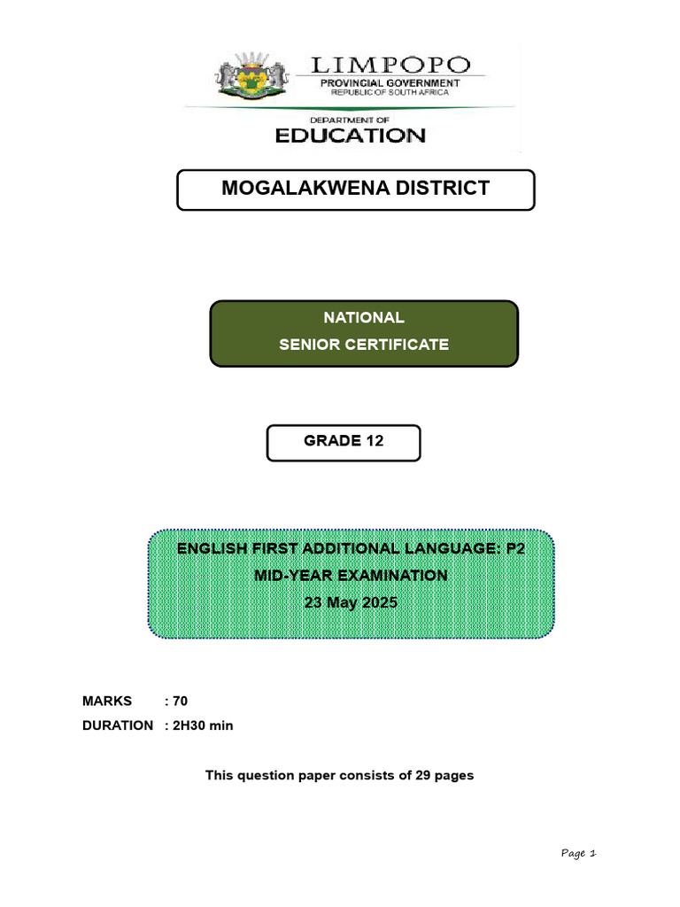 National English Literature Exam 2025 | PDF