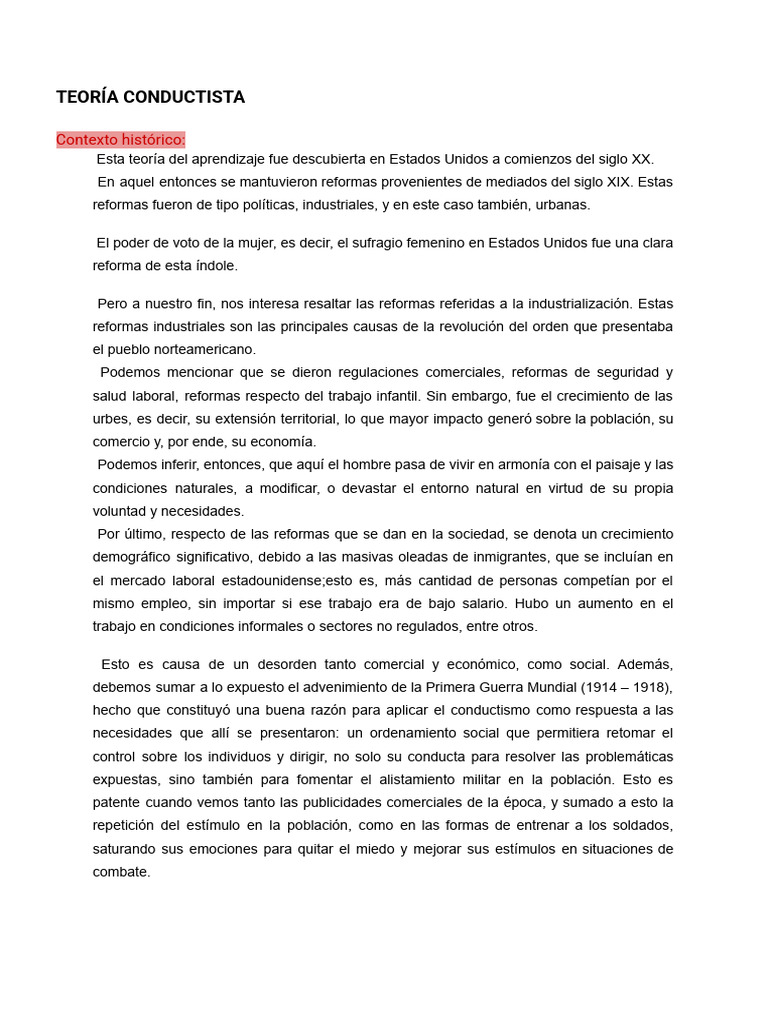 Teoría Conductista | PDF | Behaviorismo | Sicología