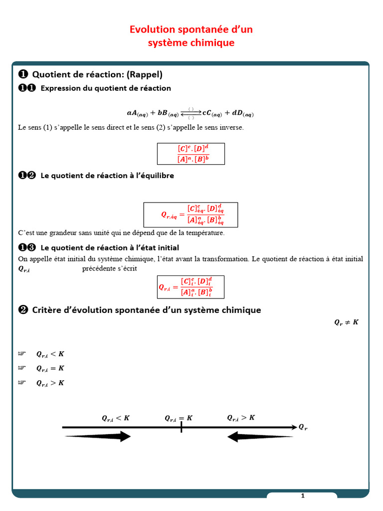 Évolution du quotient de réaction chimique | PDF | Équilibre chimique ...