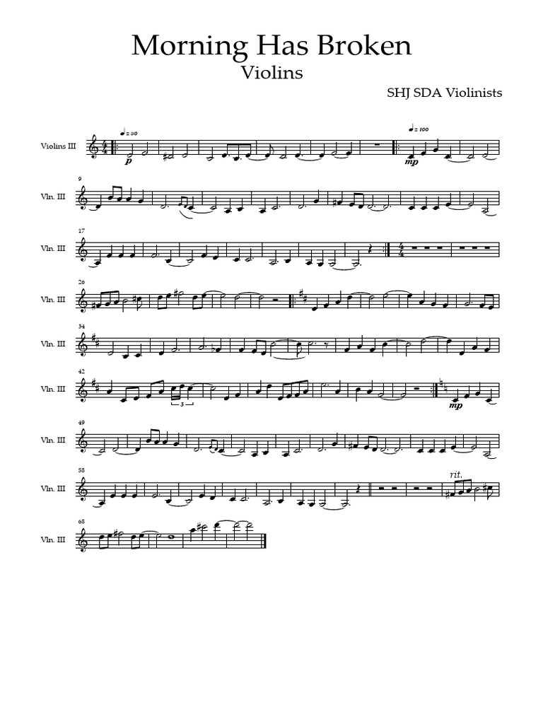 Morning Has Broken Violin Sheet Music | PDF