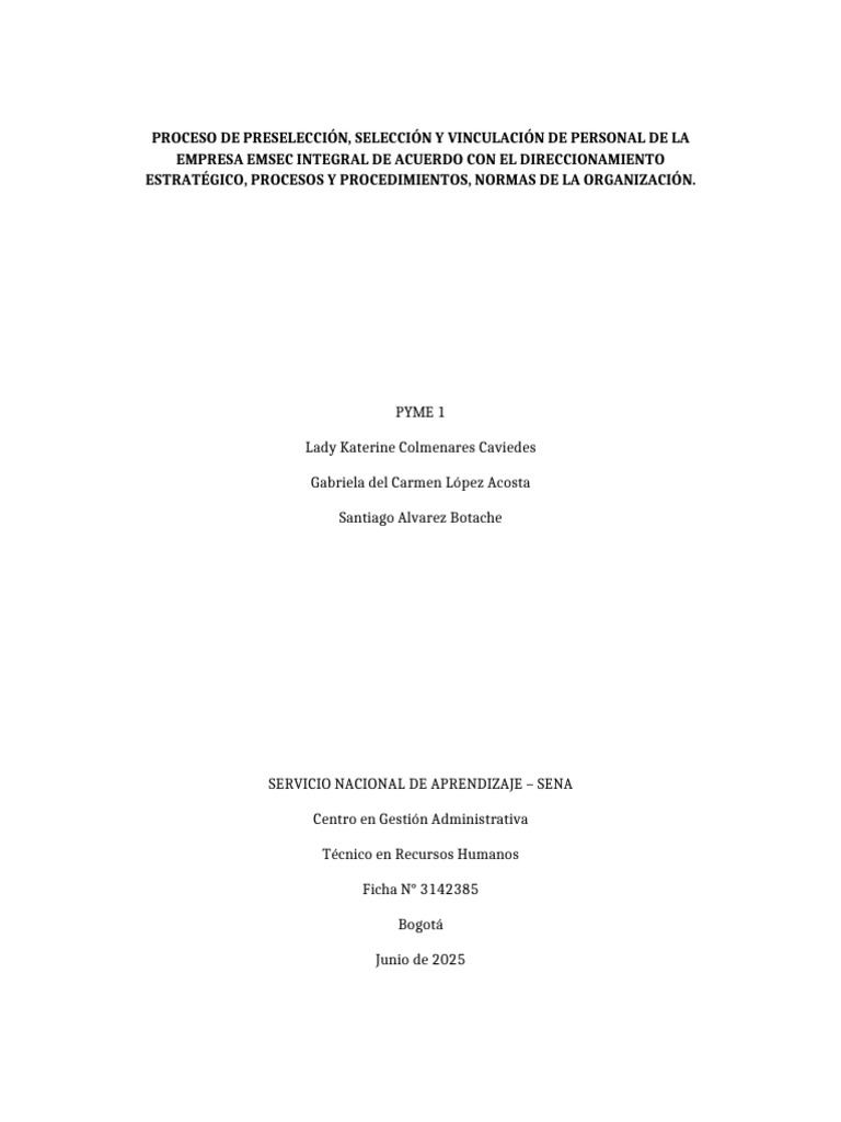 Proceso de Selección de Personal EMSEC | PDF | Derecho laboral ...