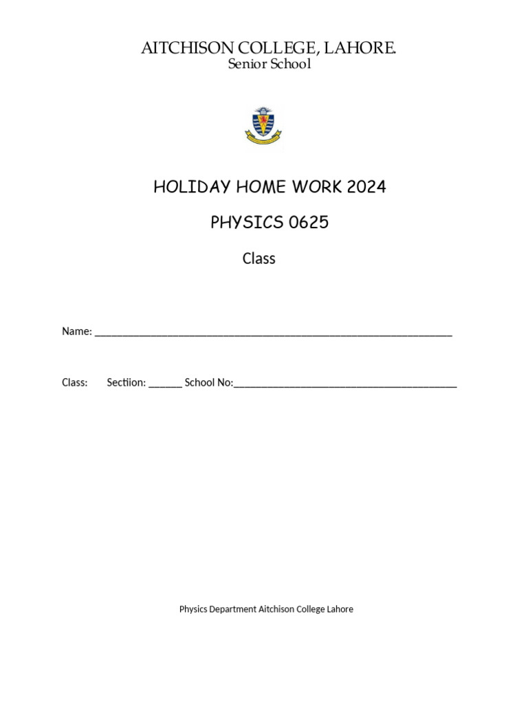Physics C2 Summer Vacation Homework 2024 | PDF