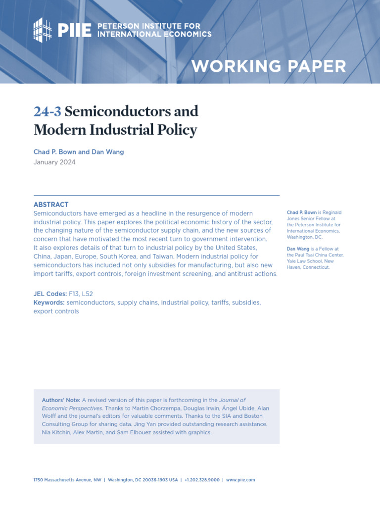 PIIE Working Paper On Semiconductors and Modern Industrial Policy | PDF