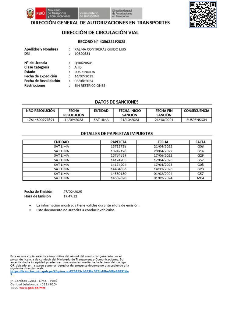 Record Conductor 435633192025 | PDF | Autenticación