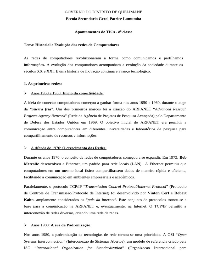 APONTAMENTOS Tics Historial de Redes. 8a Classe 2025 - 081140 | PDF | Rede de computadores ...