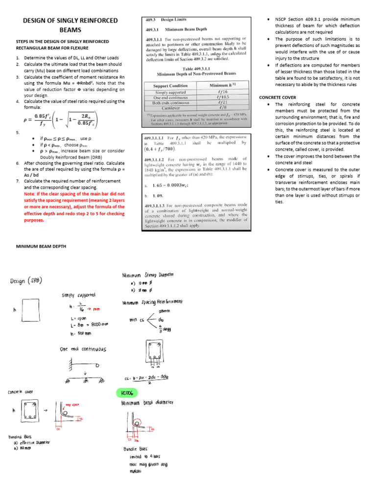 Design Steps for Singly Reinforced Beams | PDF | Beam (Structure) | Bending