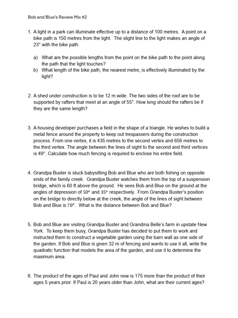 Word Problem Review | PDF | Length | Triangle