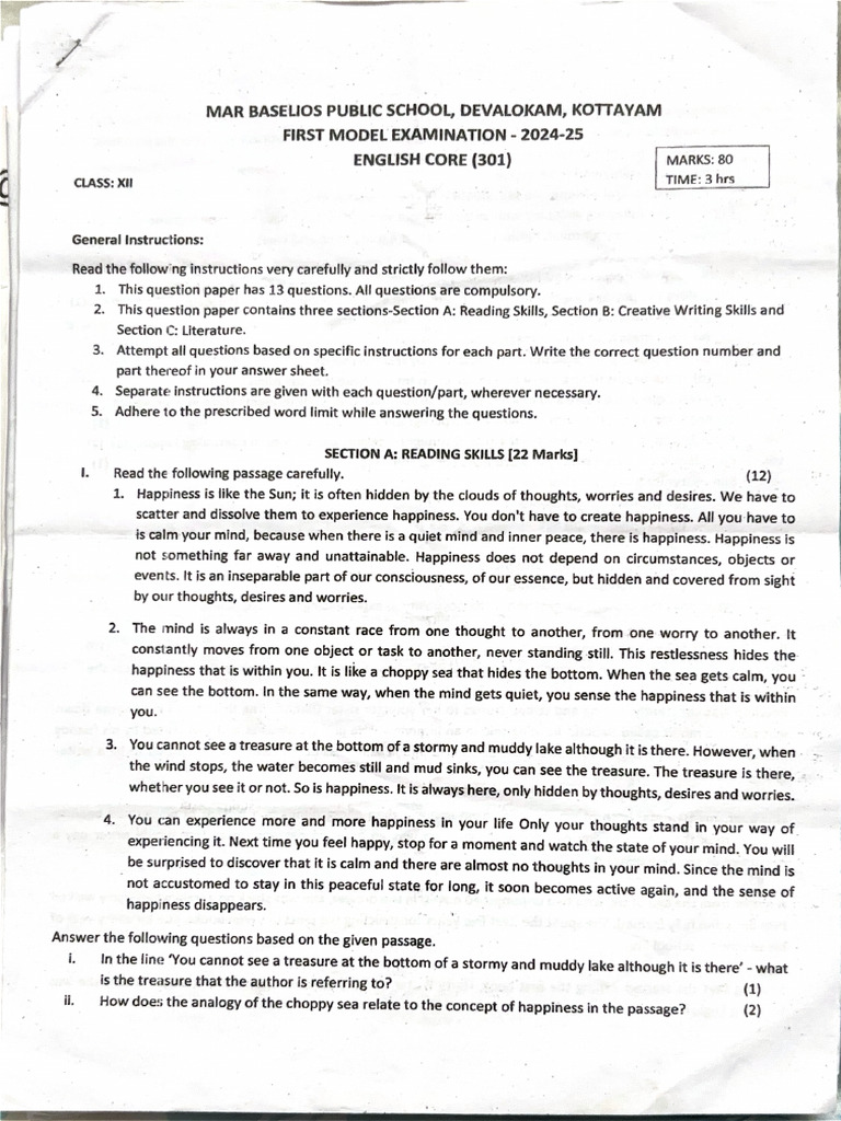 CBSE XII Model Examination 1 English 2025 | PDF
