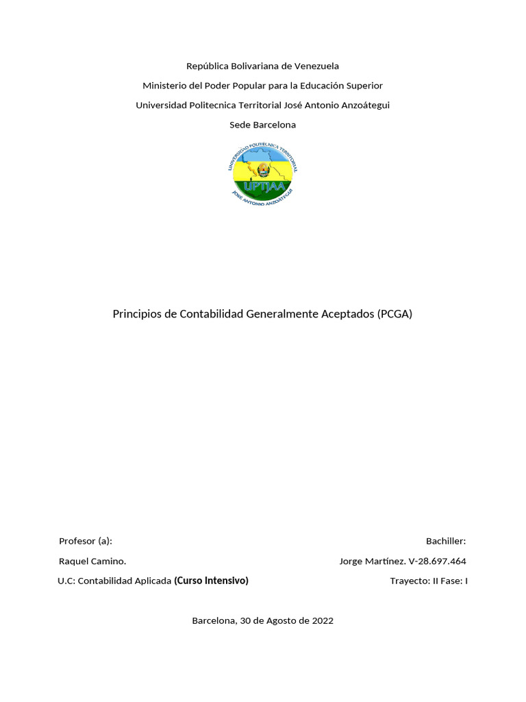 Principios de La Contabilidad Generalmente Aceptados (PCGA) | PDF ...