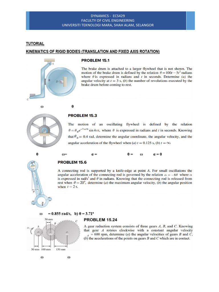 Tutorial (Kinematics of Rigid Bodies - Translation and Fixed-Axis Rotation) | PDF