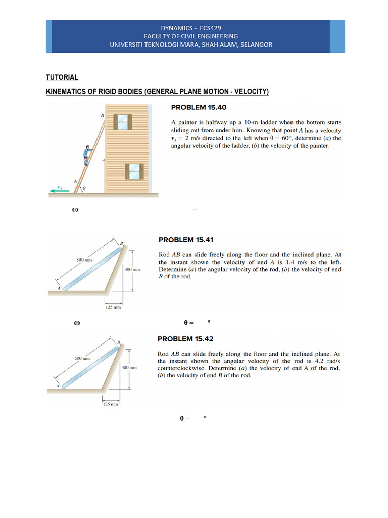 Tutorial (Kinematics of Rigid Bodies - General Plane Motion - Velocity ...