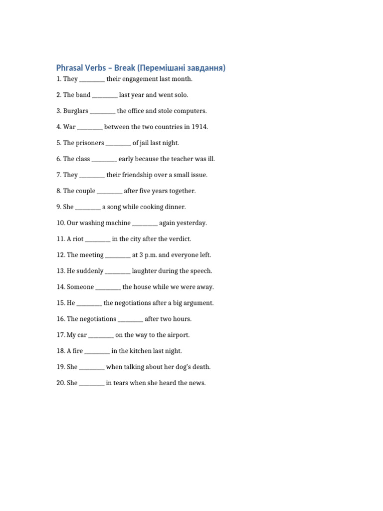 Phrasal Verbs Break Exercise Shuffled | PDF