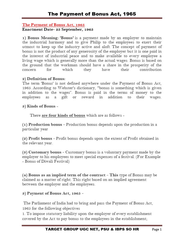 Overview of the Payment of Bonus Act | PDF | Employment | Salary