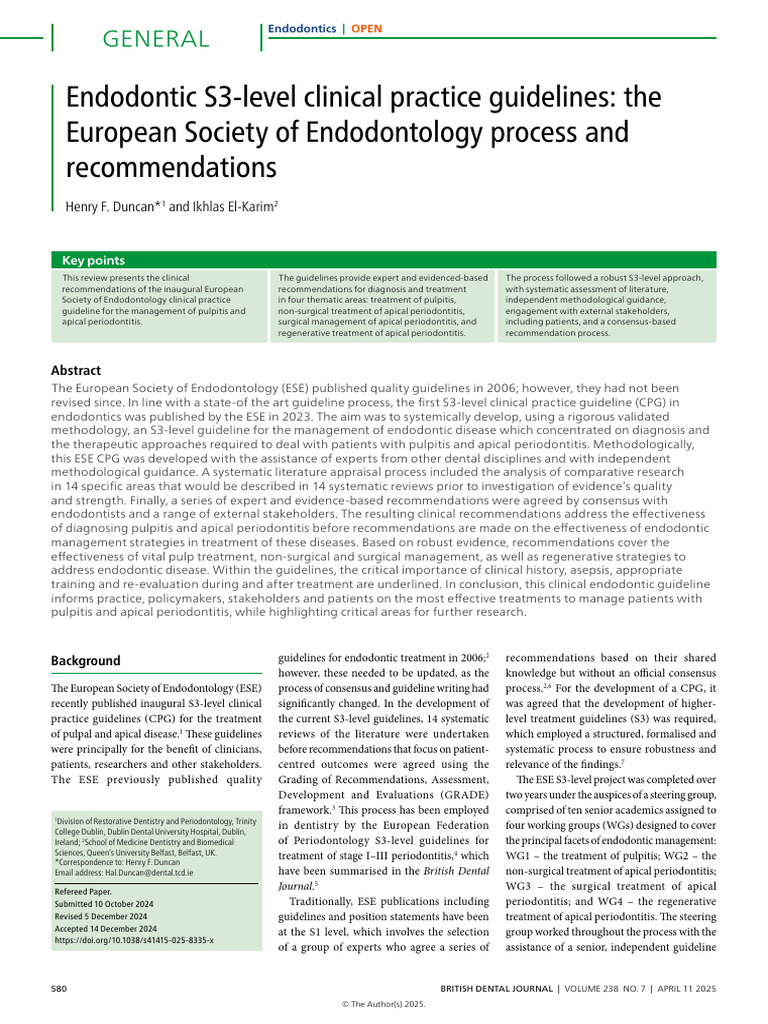 Endodontic S3-Level Clinical Practice Guidelines - The European Society of Endodontology Process ...