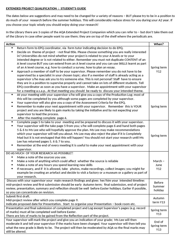 Example of EPQ Student Guidance | PDF