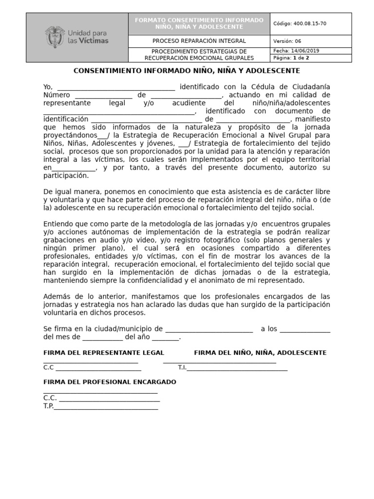 Consentimiento Informado para Niños y Adolescentes | PDF