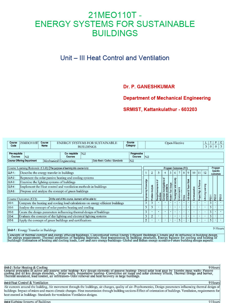 Essb - Unit3 | PDF | Ventilation (Architecture) | Thermal Conduction