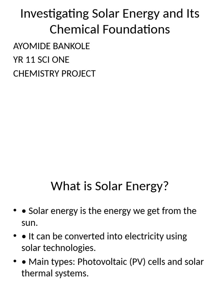 Solar Energy Chemistry Presentation | PDF