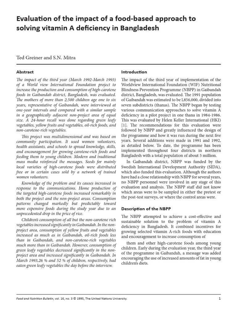 Evaluation of The Impact of A Food Based | PDF | Vegetables | Sampling ...