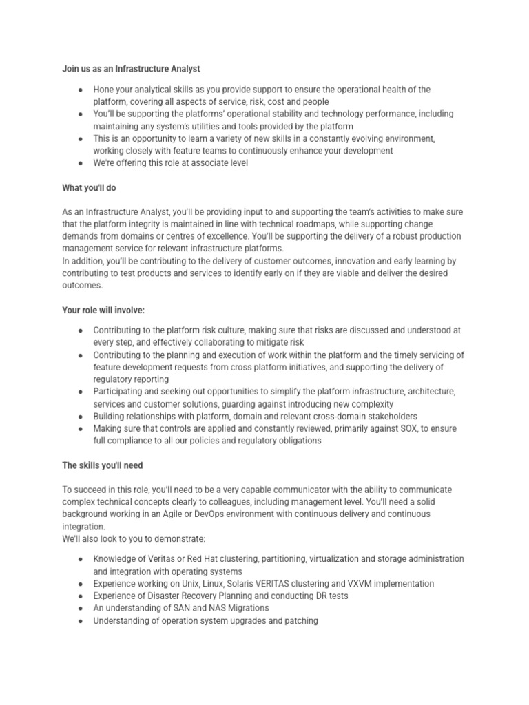 JD - Infrastructure Analyst, Unix Admin (1) (2) (1) (1) | PDF | Computing