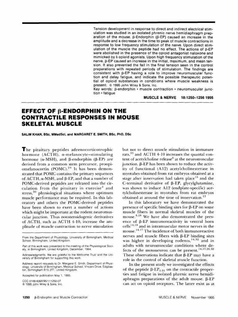 Muscle and Nerve - November 1995 - Khan - Effect of Endorphin On The Contractile Responses in ...