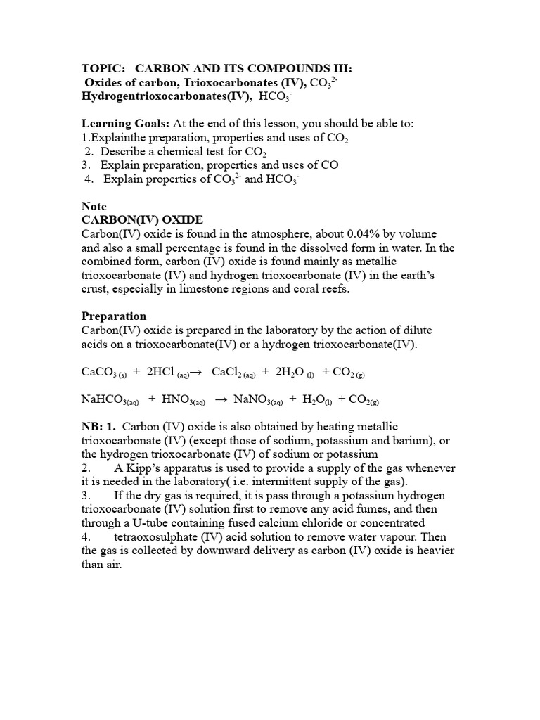 Carbon and Its Compound III | PDF | Carbon Dioxide | Carbonate
