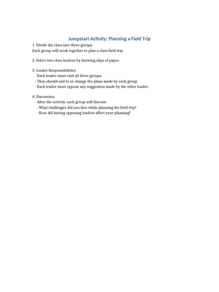 Jumpstart Field Trip Activity | PDF
