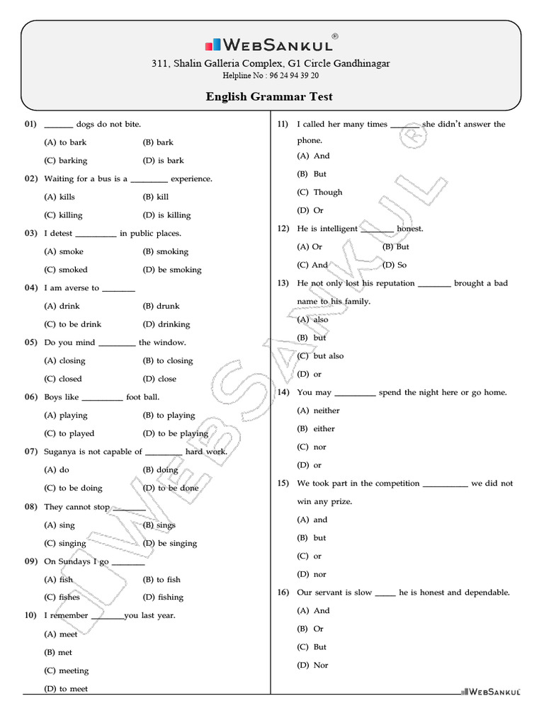 English Grammar Test 11 by WebSankul | PDF