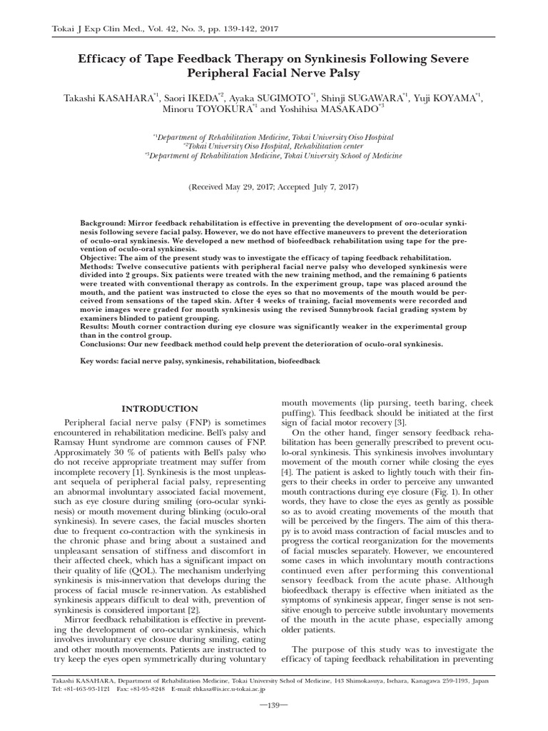2017 Kasahara Efficacy of Tape Feedback Therapy On Synkinesis Following Severe Peripheral Facial ...