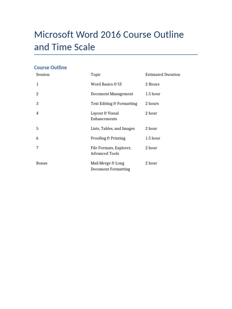 Word 2016 Course Outline | PDF