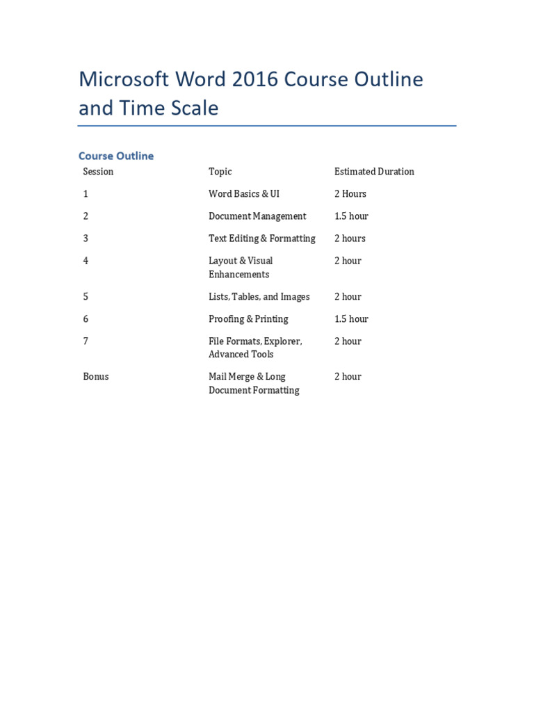 Microsoft Word 2016 Course Outline | PDF