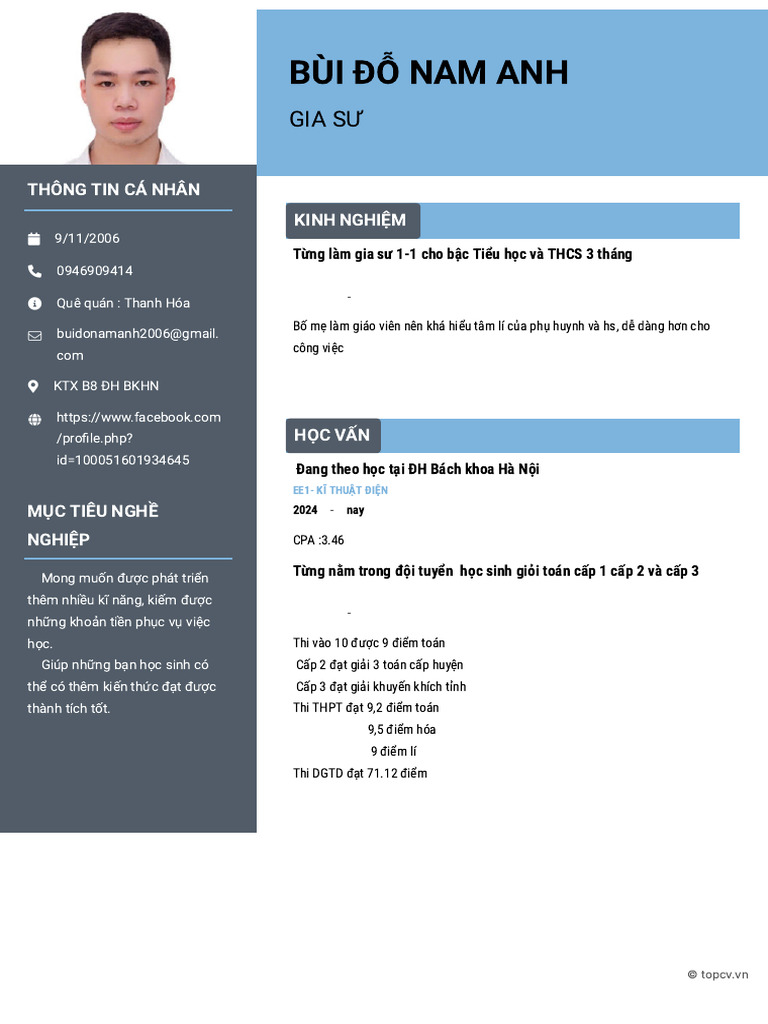 CV BÙi Đỗ Nam Anh - Trợ Giảng-TopCV.vn | PDF