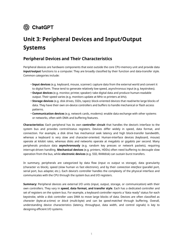 Peripheral Devices and I/O Systems Overview | PDF | Input/Output | Usb
