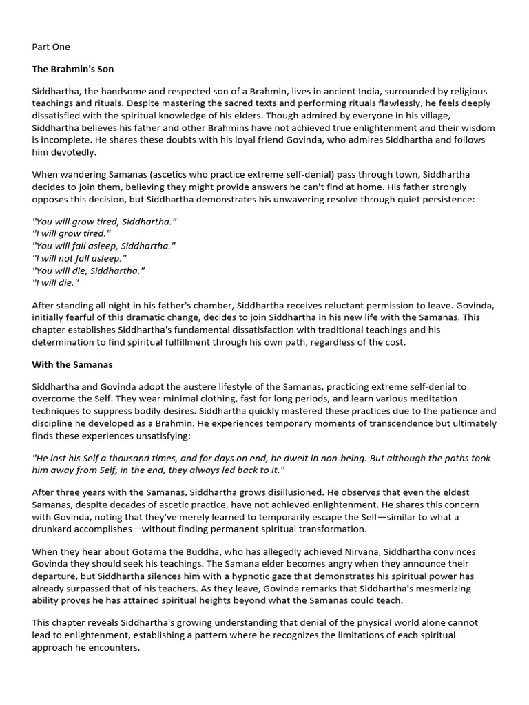 Siddhartha Chapter-Wise Summary | PDF