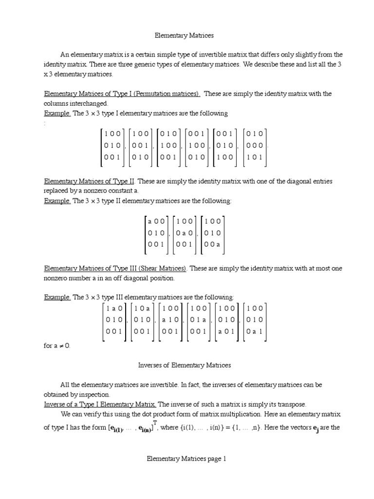 Elementary Matrices | Matrix (Mathematics) | Matrix Theory