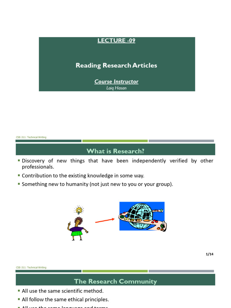 Lec 10 - Reading Research Articles | PDF | Methodology | Data