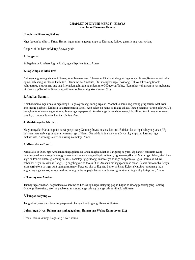 Chaplet of Divine Mercy Bisaya | PDF