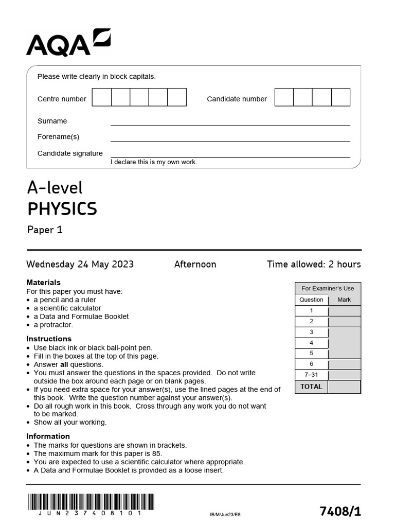 A-Level Physics Exam Paper June 2023 | PDF | Buoyancy | Quark