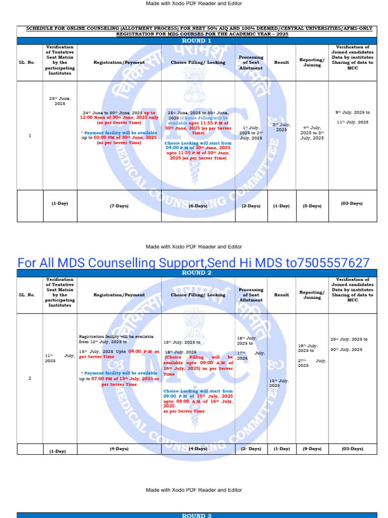 NEET MDS 2025 Counseling Schedule | PDF | Military Operations | Battles