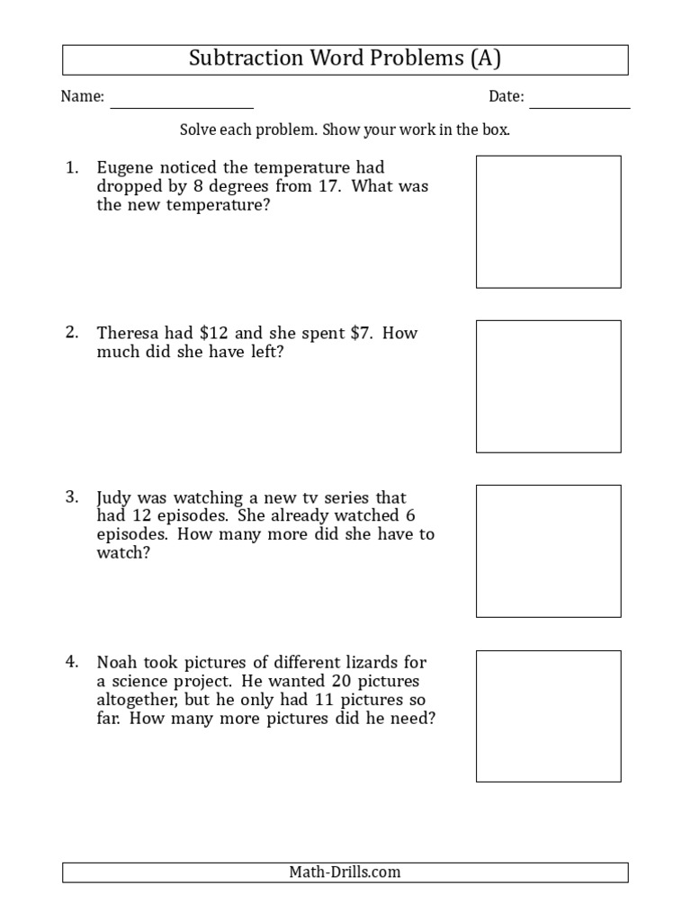 Math Word Problems Subtraction Facts 5to12 001qp.1508197497 | PDF