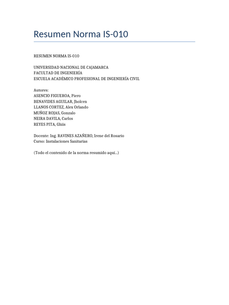 Resumen Norma IS010 | PDF