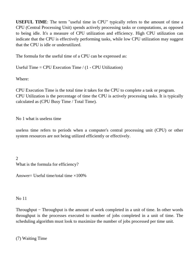 CPU Utilization and Execution Time Formulas | PDF | Scheduling ...
