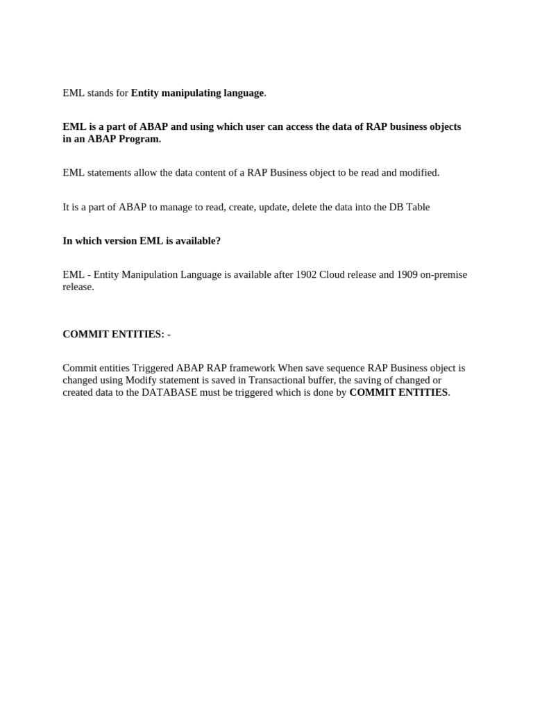 Understanding EML in ABAP RAP Framework | PDF